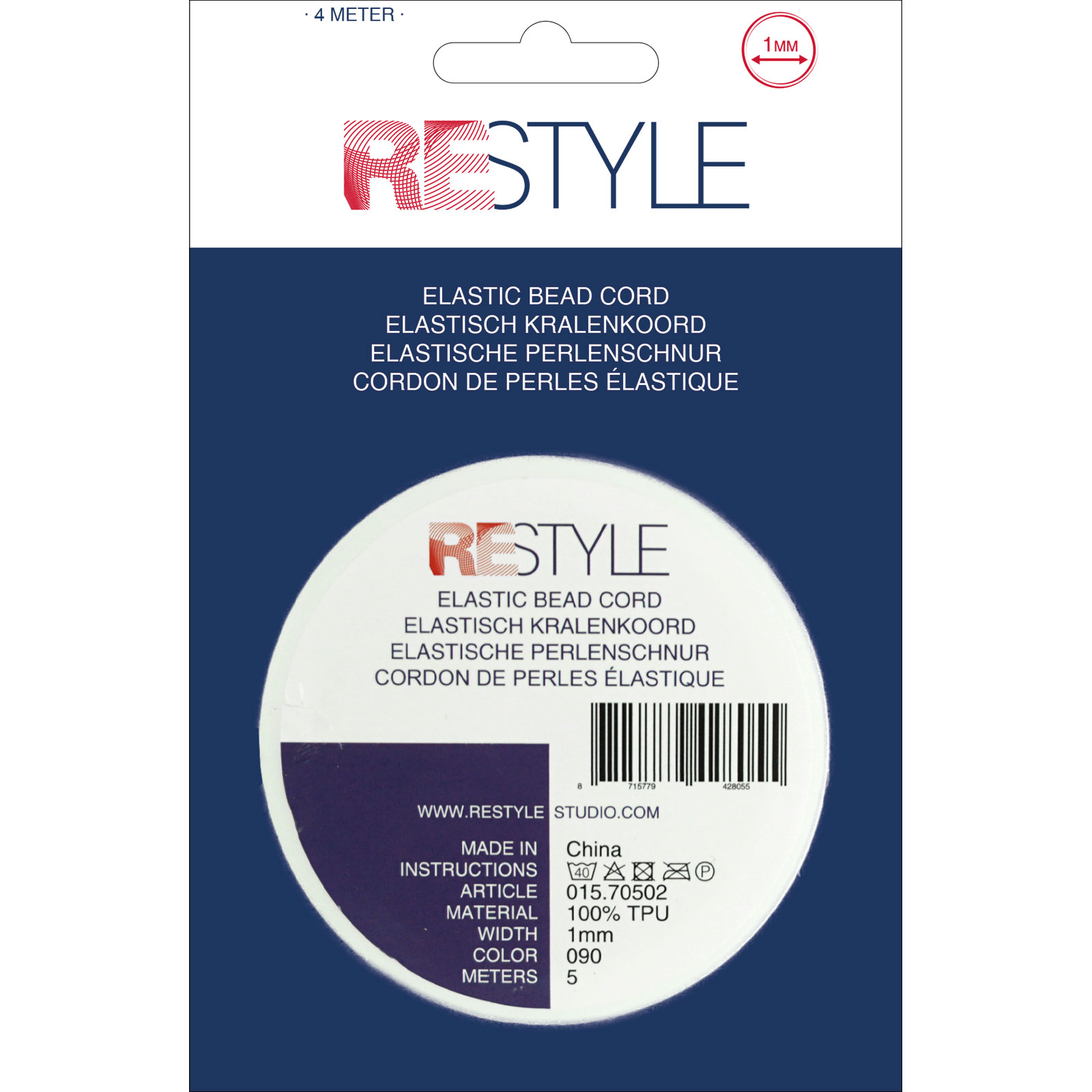 Restyle elastic bead cord 1mm, 4 meter Color 090